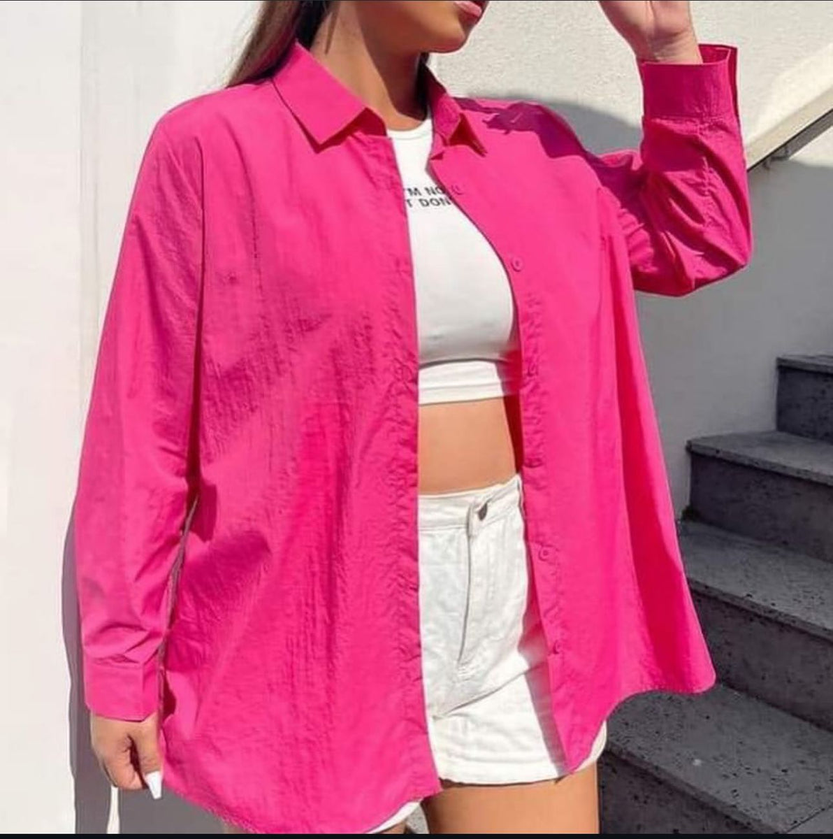 Shocking Pink button down shirt – Q. Clothing