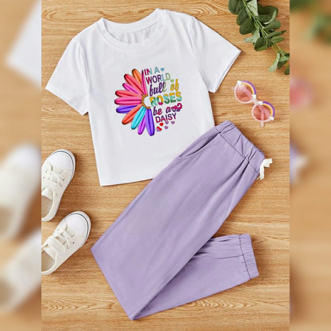 Daisy flower white lilac tracksuit – Q. Clothing